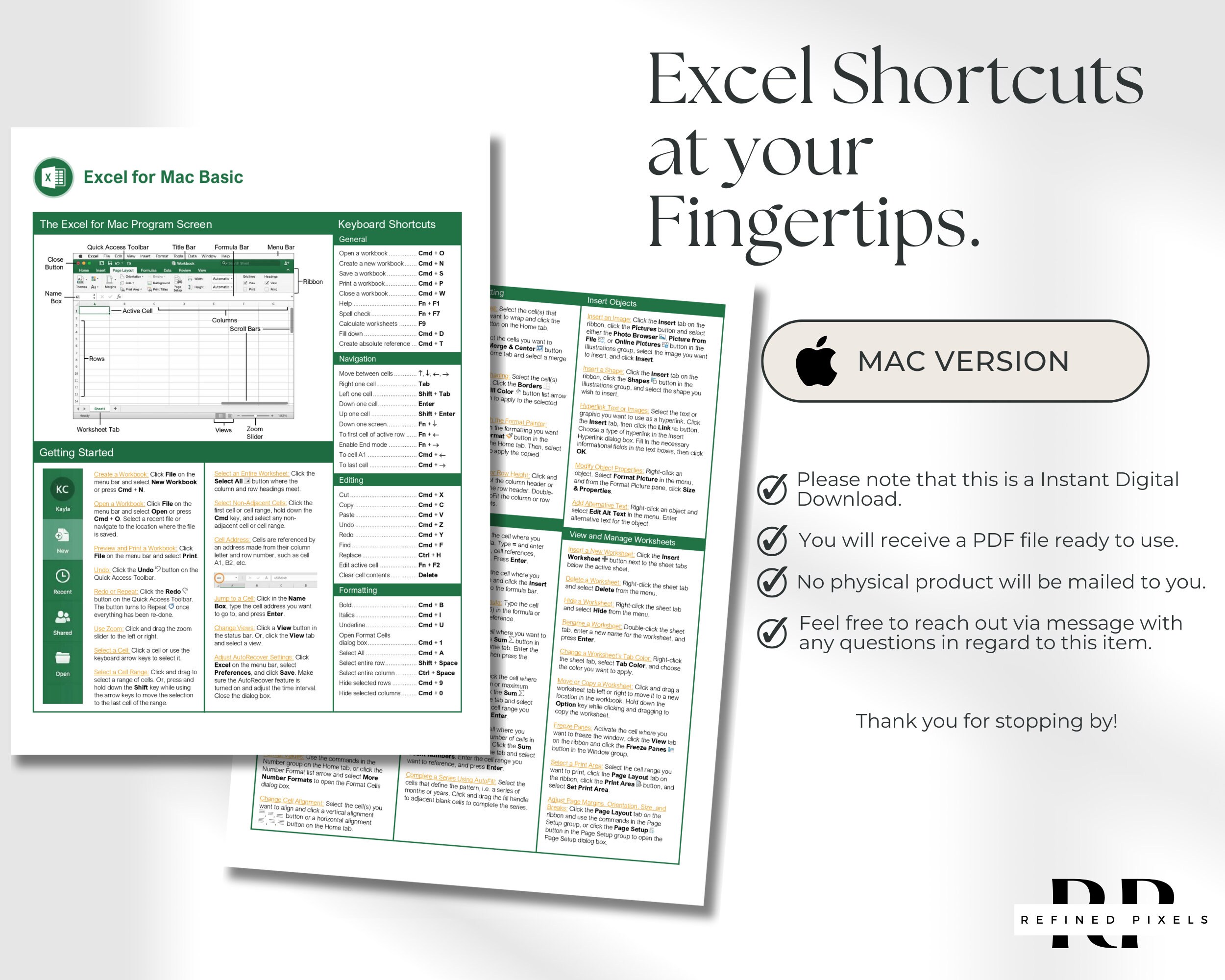 Excel Shortcuts Cheat Sheet for Mac Microsoft Excel Mac Shortcuts ...