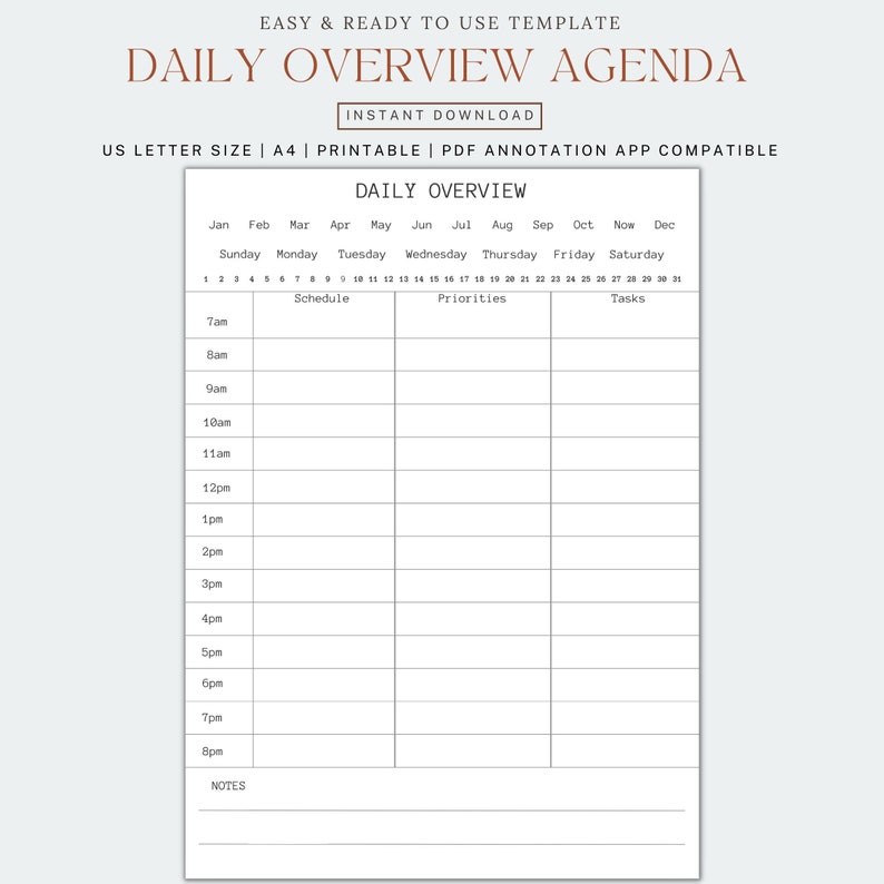 Timetable Overview Agenda Schedule Meeting Planner Printable College ...