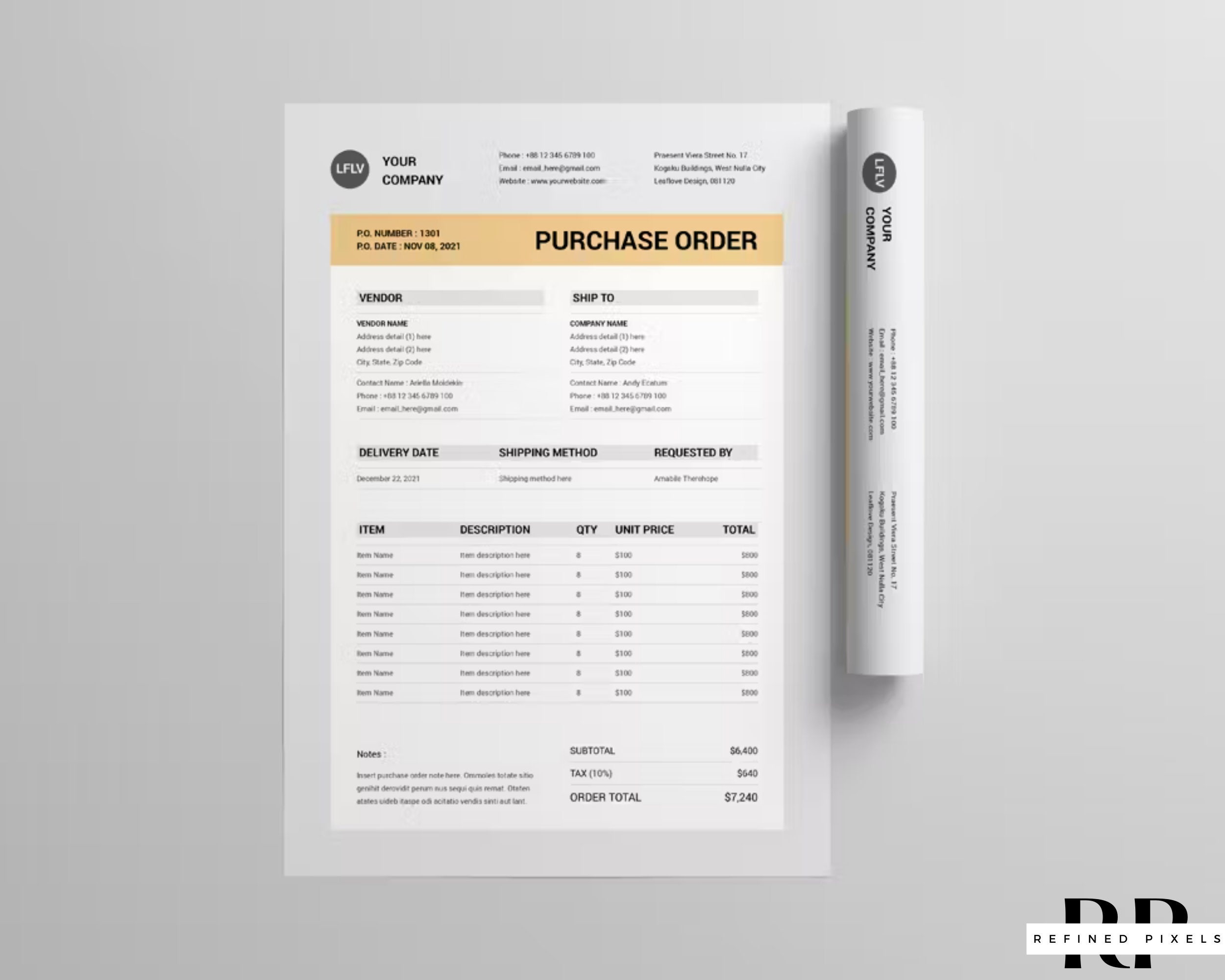 Purchase Order Indesign Template Editable Purchase Order Template Form ...
