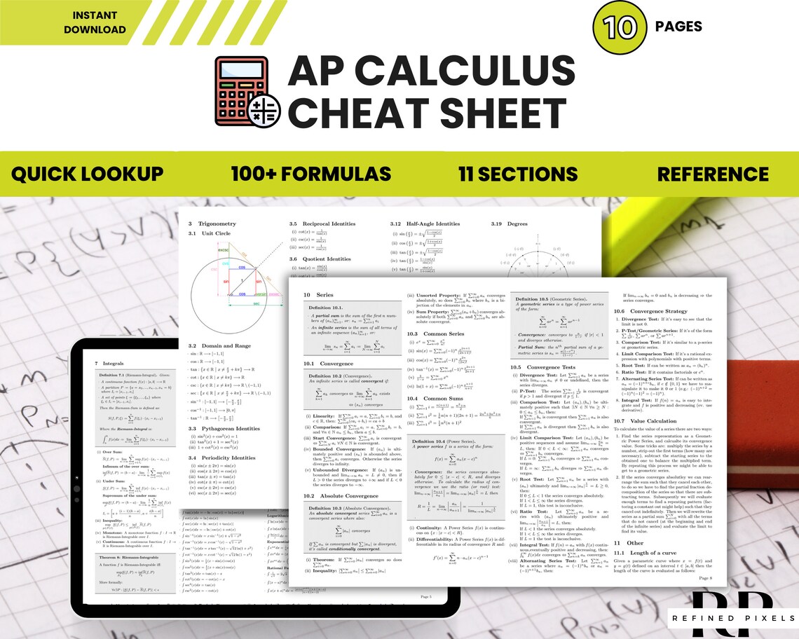 AP Calculus Cheat Sheet College Calculus Formulas Study Notes Calculus ...