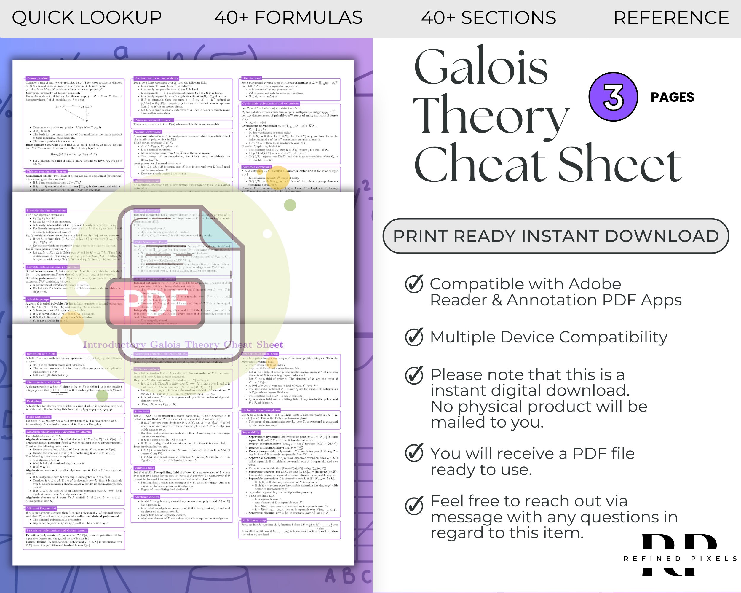 Galois Theory Cheat Sheet Algebra Galois Theorem Physics Formula ...