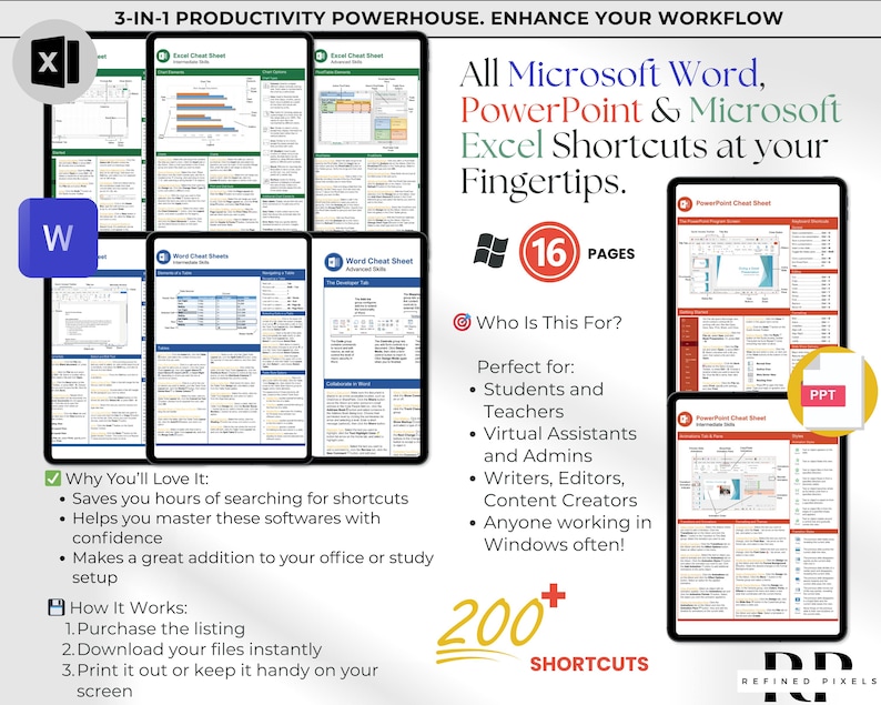 Ultimate Microsoft Office Cheat Sheet Bundle Word + Excel + Powerpoint ...