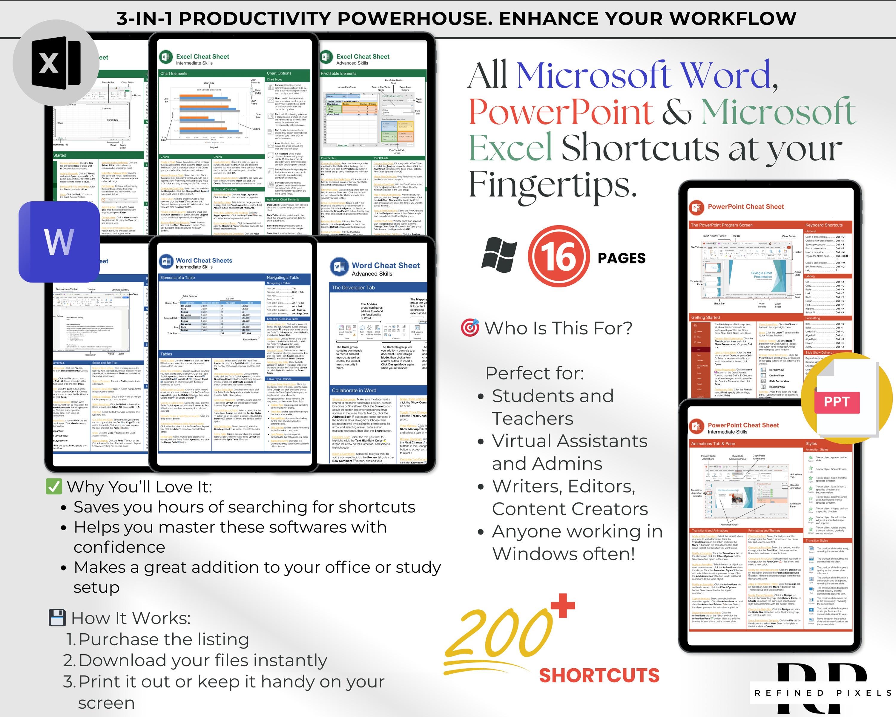 Ultimate Microsoft Office Cheat Sheet Bundle Word + Excel + Powerpoint ...
