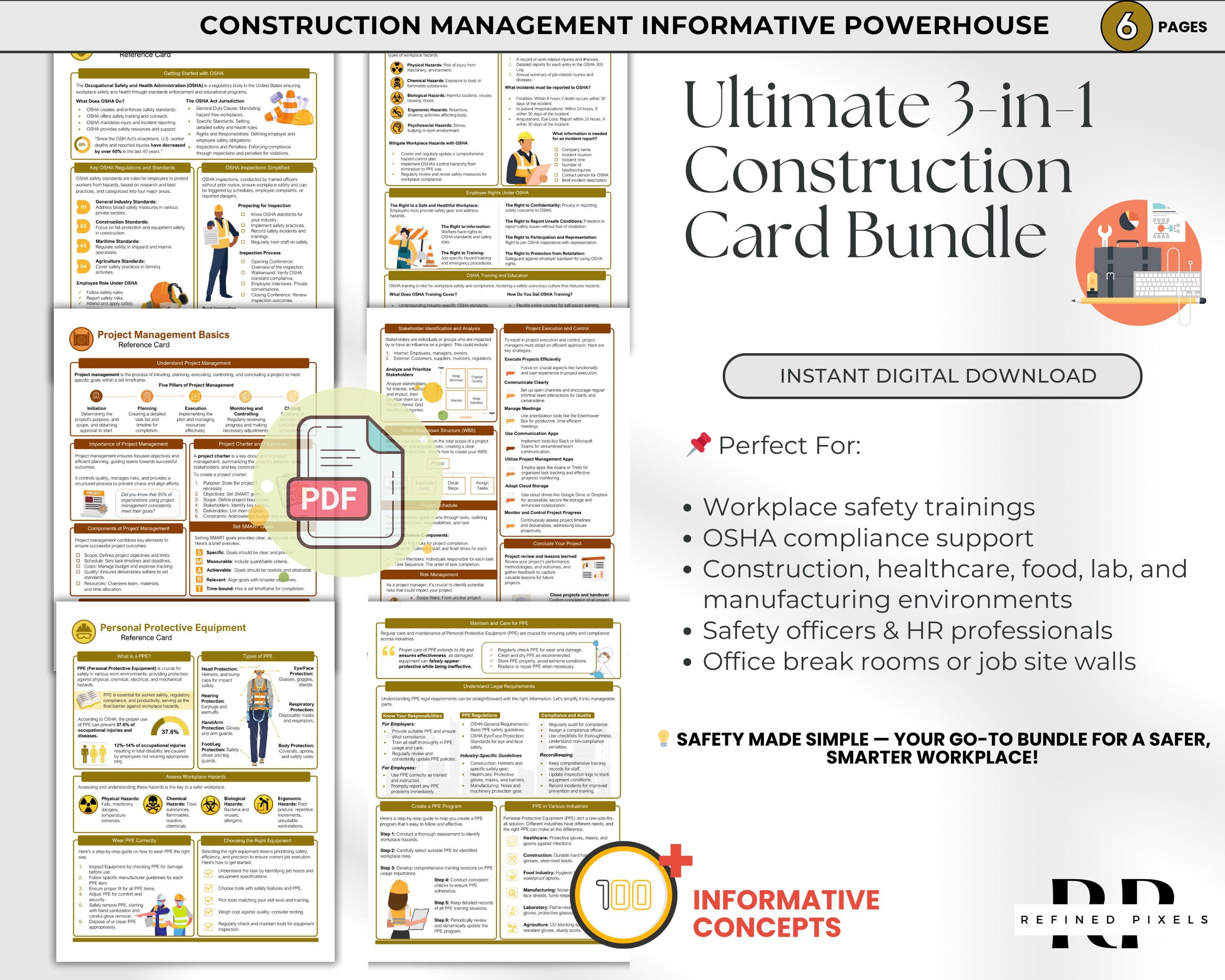 Ultimate 3-in-1 Construction Cards Bundle Civil Engineer OSHA ...
