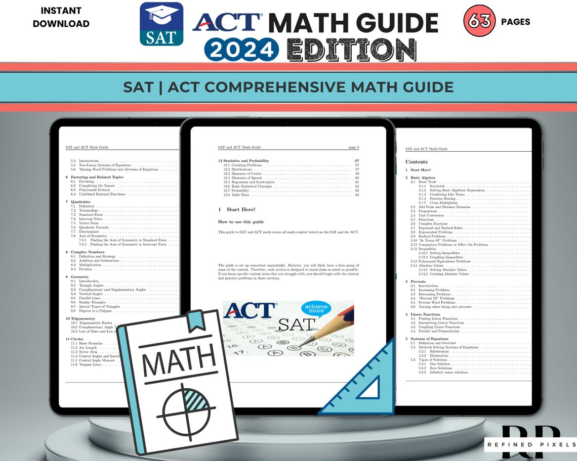 SAT Prep ACT Test Act Worksheets Sat Test Math Exam Study Guide Algebra ...