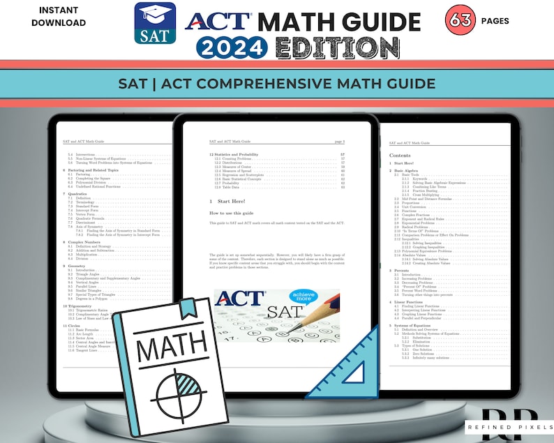 SAT Prep ACT Test Act Worksheets Sat Test Math Exam Study Guide Algebra ...