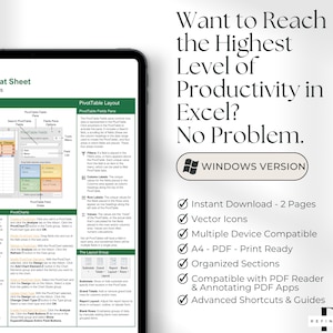 Advanced Excel Shortcuts Cheat Sheet for Windows Excel Productivity PDF ...