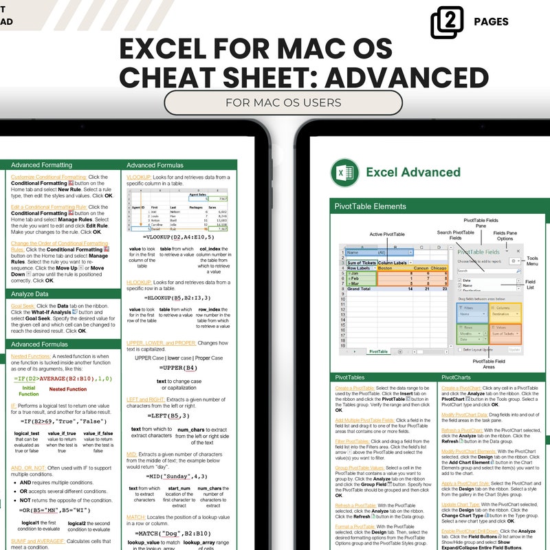 Excel Formula Cheat Sheet - Etsy