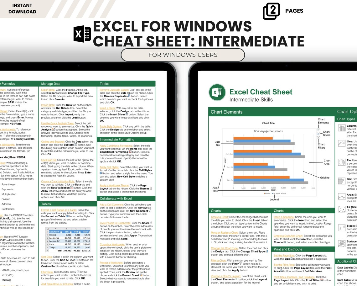 Excel Shortcuts for Windows Excel Cheat Sheet Guide Excel Formulas ...