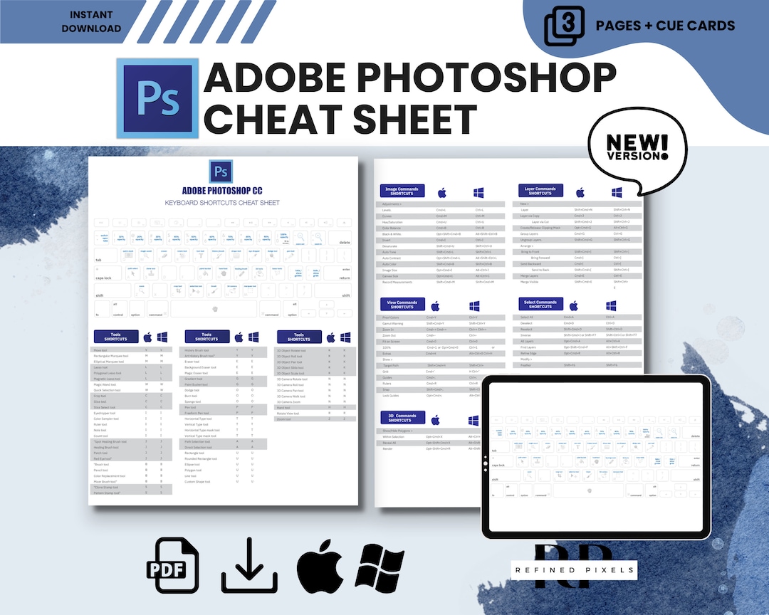 Adobe Photoshop Cheat Sheet 2024 Shortcut Sheet Adobe Suite PS ...