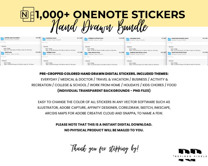 Onenote Stickers Digital Planner Stickers Onenote Everyday Icons ...