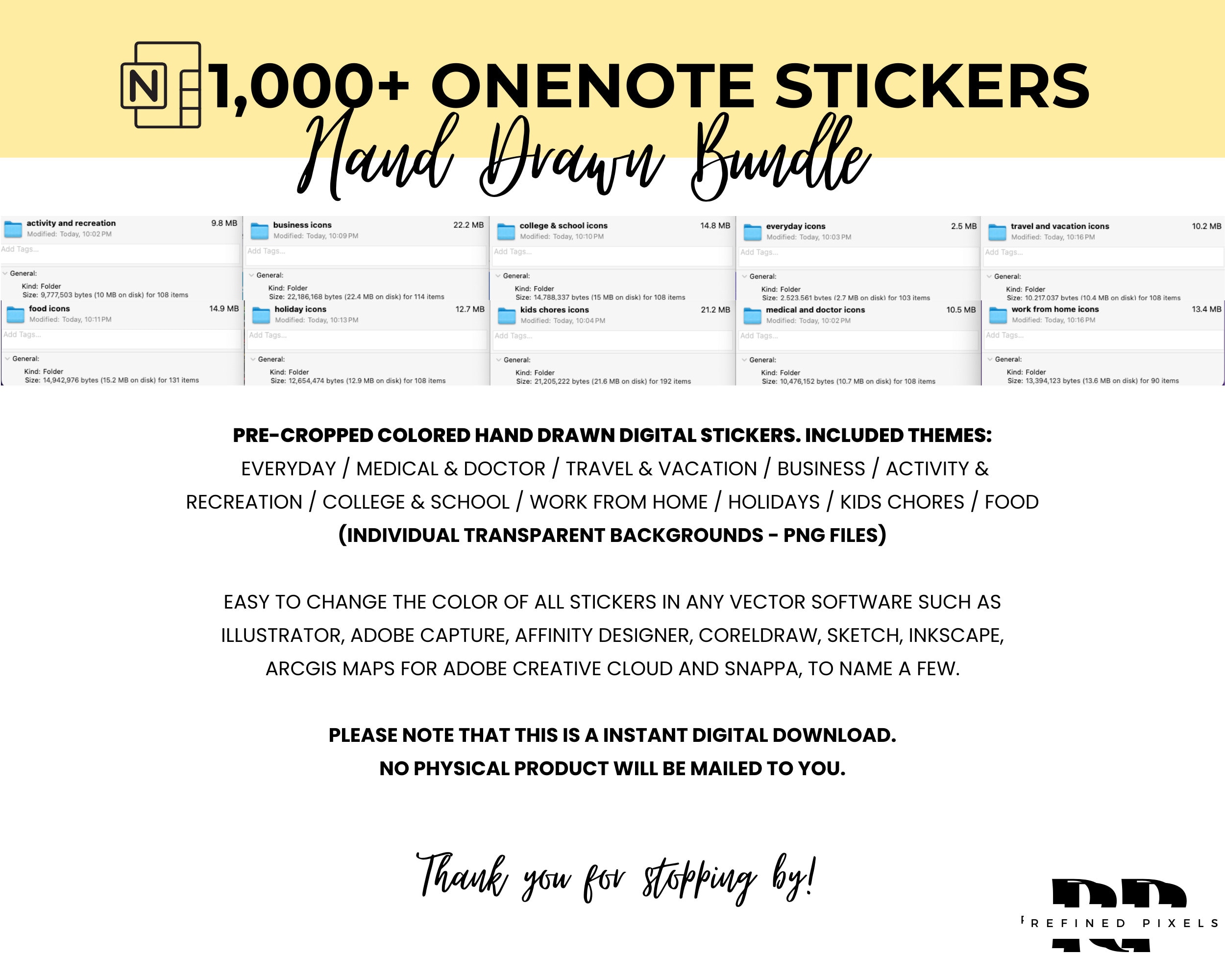 Onenote Stickers Digital Planner Stickers Onenote Everyday Icons ...