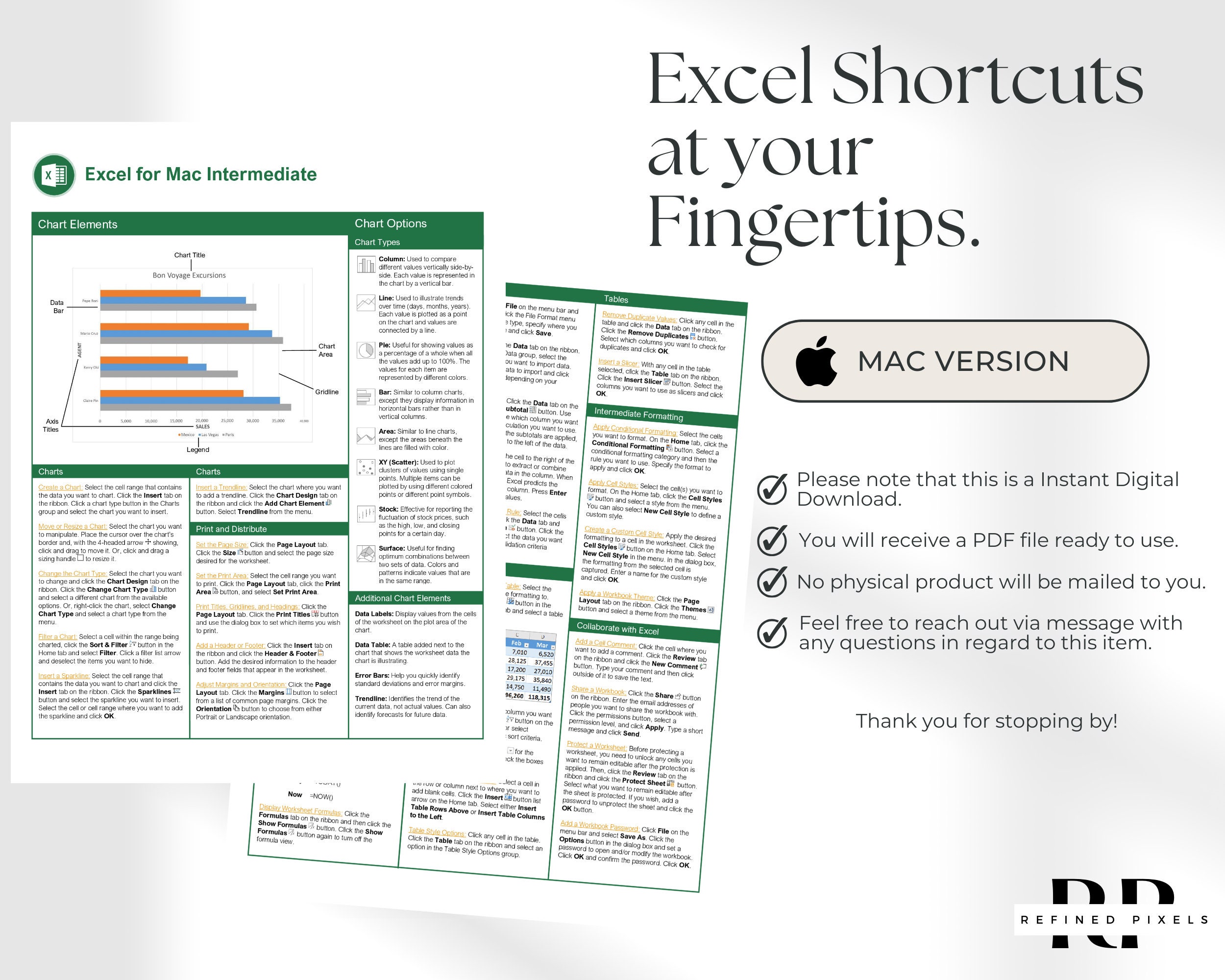 Excel Shortcuts for Mac Excel Mac Excel Cheat Sheet for Mac Excel Formulas Microsoft Excel Gift ...