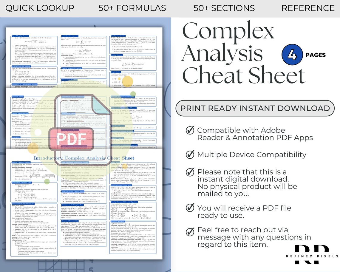 Complex Analysis Cheat Sheet Complex Numbers Real Numbers Learning Calculus Mathematics AP Class ...