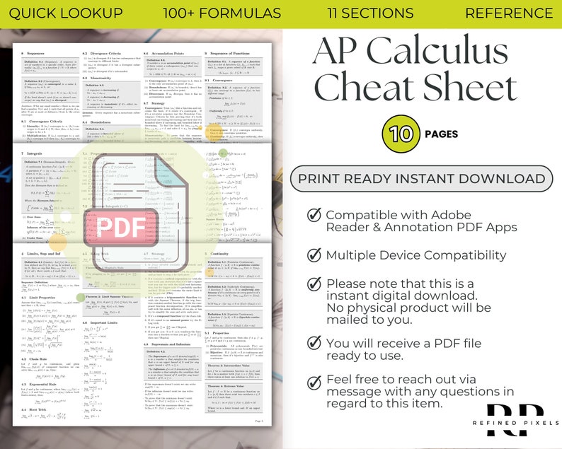 AP Calculus Cheat Sheet College Calculus Formulas Study Notes Calculus ...