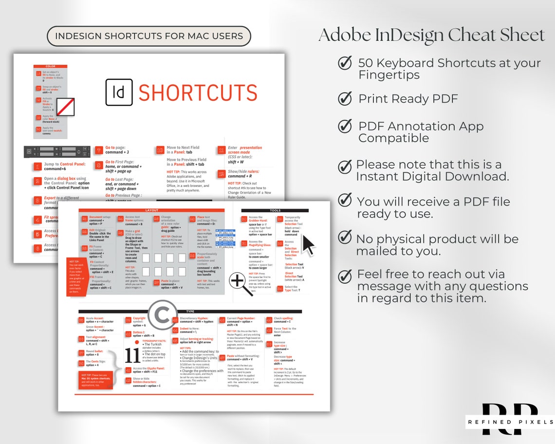 Adobe Indesign Cheat Indesign Keyboard Shortcut Sheet Indesign Template ...