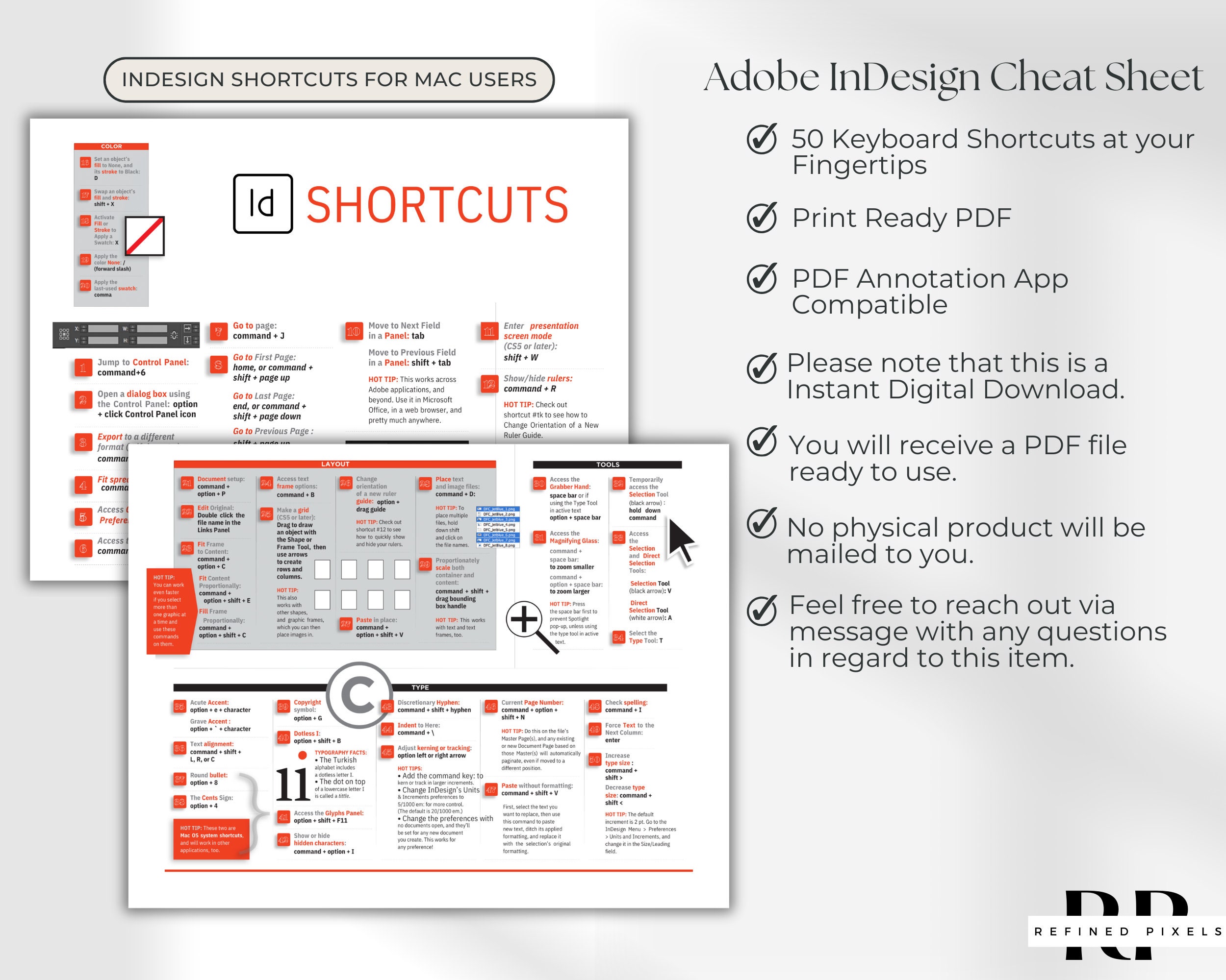 Adobe Indesign Cheat Indesign Keyboard Shortcut Sheet Indesign Template ...