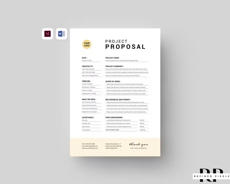 Adobe Indesign Template Job Proposal Template Business Letterhead ...
