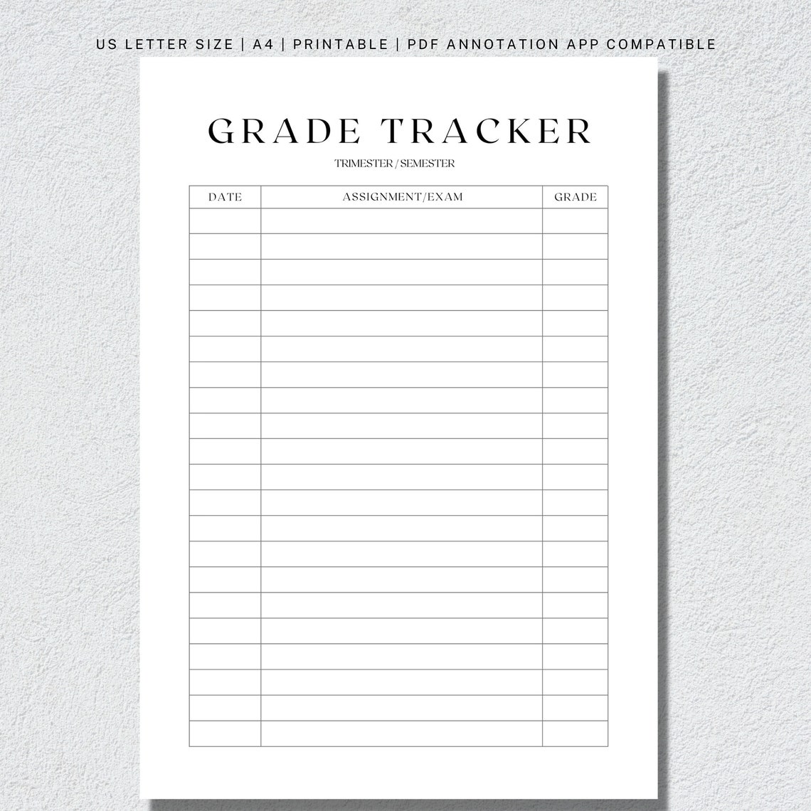 Grade Tracker Template Printable School Schedule Student Digital ...