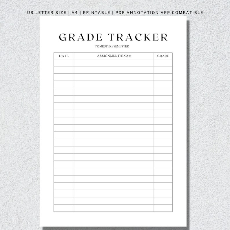 Grade Tracker Template Printable School Schedule Student Digital ...