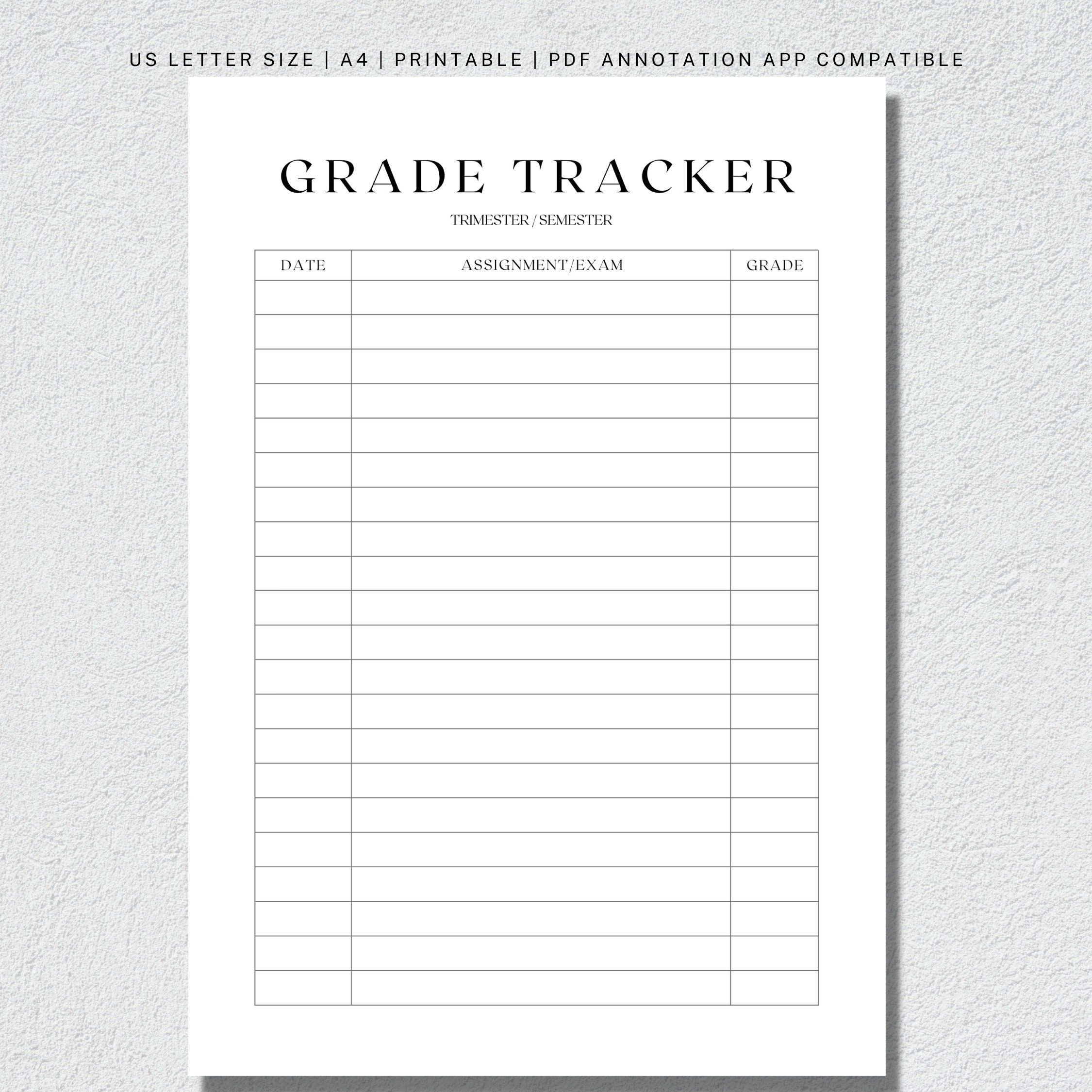 Grade Tracker Template Printable School Schedule Student Digital ...