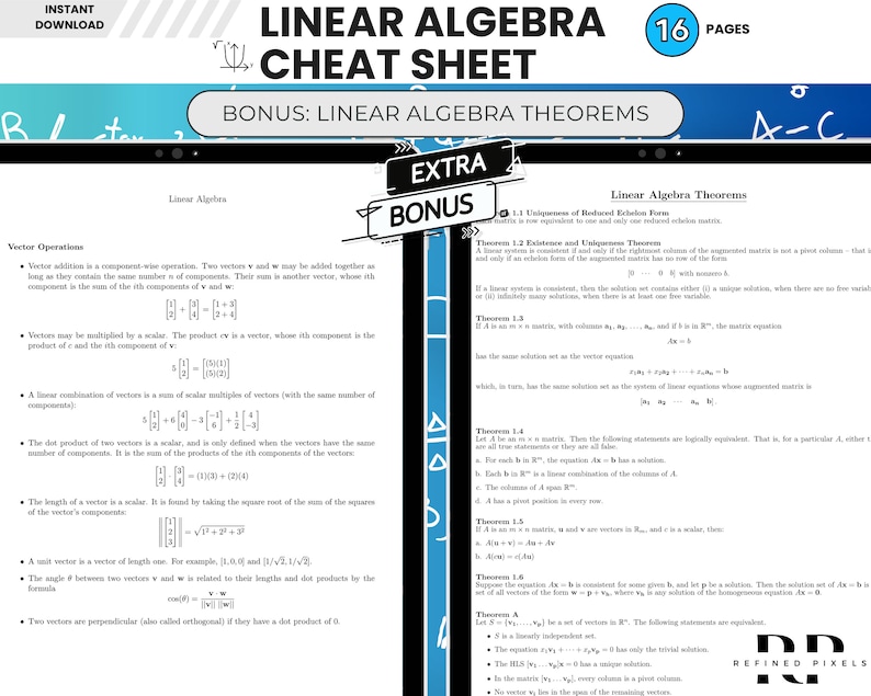 Linear Algebra Algebra Cheat Sheet Linear Algebra Formulas Worksheet ...
