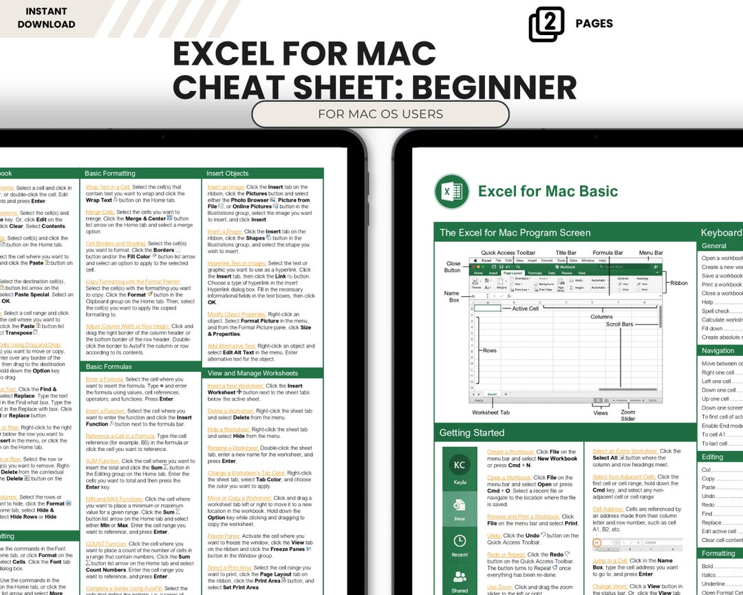 Excel Shortcuts Cheat Sheet for Mac Microsoft Excel Mac Shortcuts ...