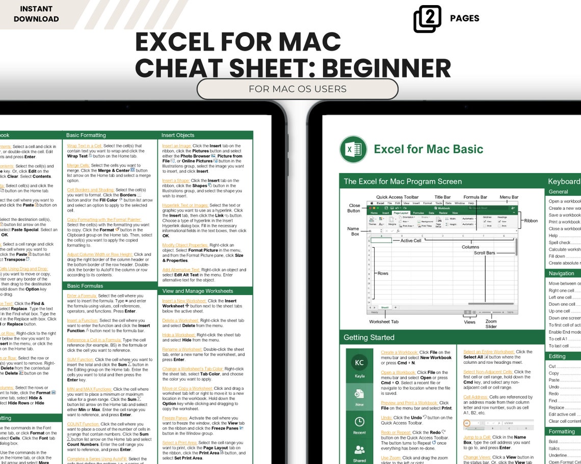 Excel Shortcuts Cheat Sheet for Mac Microsoft Excel Mac Shortcuts ...