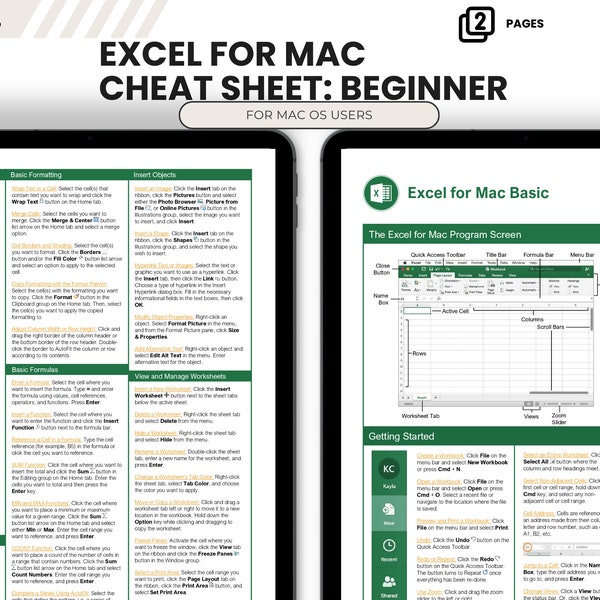 Excel Cheat Sheet for Mac - Etsy