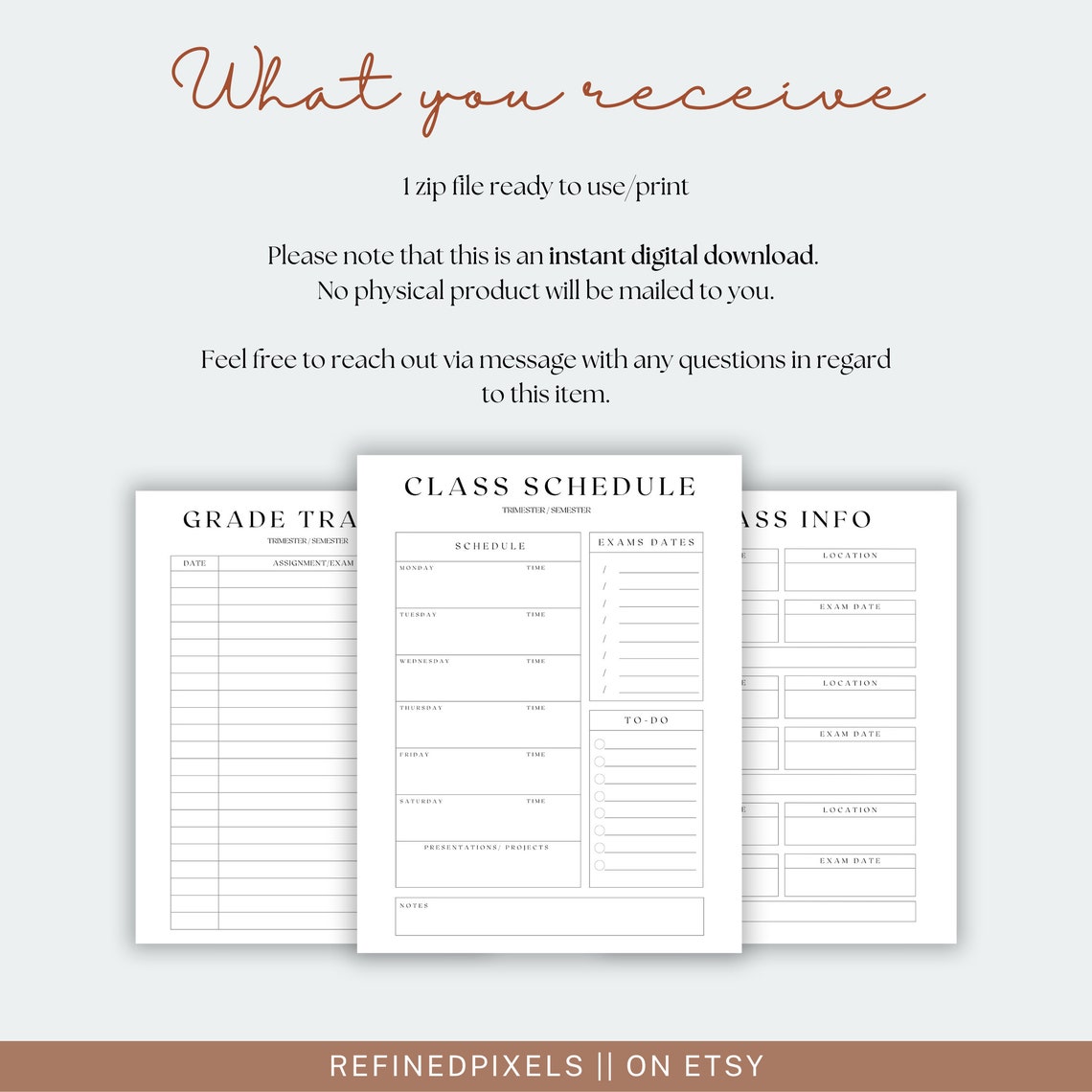 Class Schedule Printable Template Weekly College Planner PDF University ...