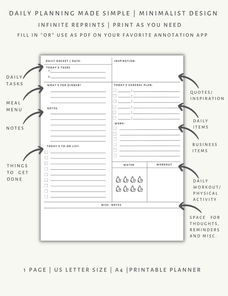 Daily Docket Weekly Printable Monthly Student Planner Brain Dump ...