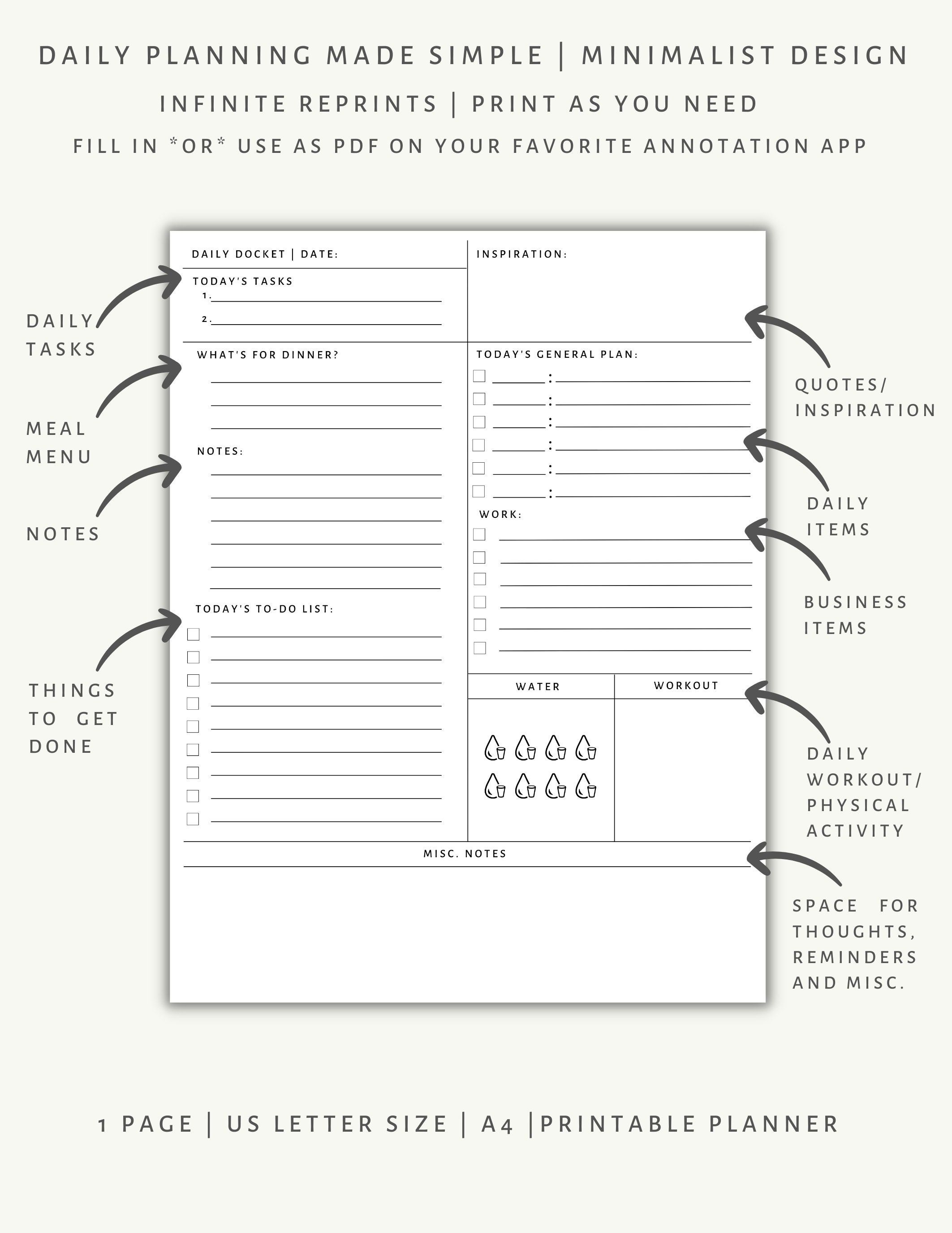 Daily Docket Weekly Printable Monthly Student Planner Brain Dump Planner Calendar ADHD Digital ...