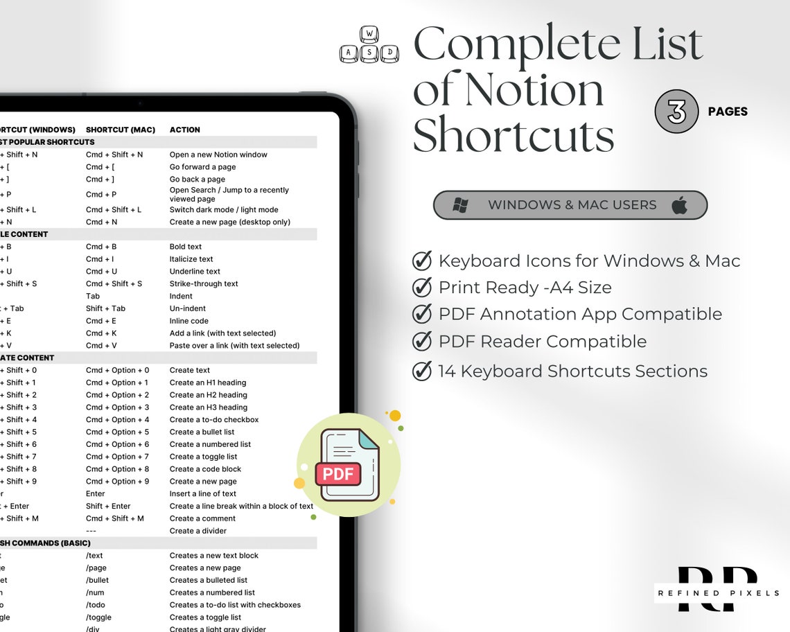 Notion Shortcuts Mac Template Notion Shortcuts Windows Notion Keyboard Shortcuts for Windows ...