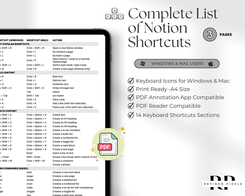 Notion Shortcuts Mac Template Notion Shortcuts Windows Notion Keyboard Shortcuts for Windows ...