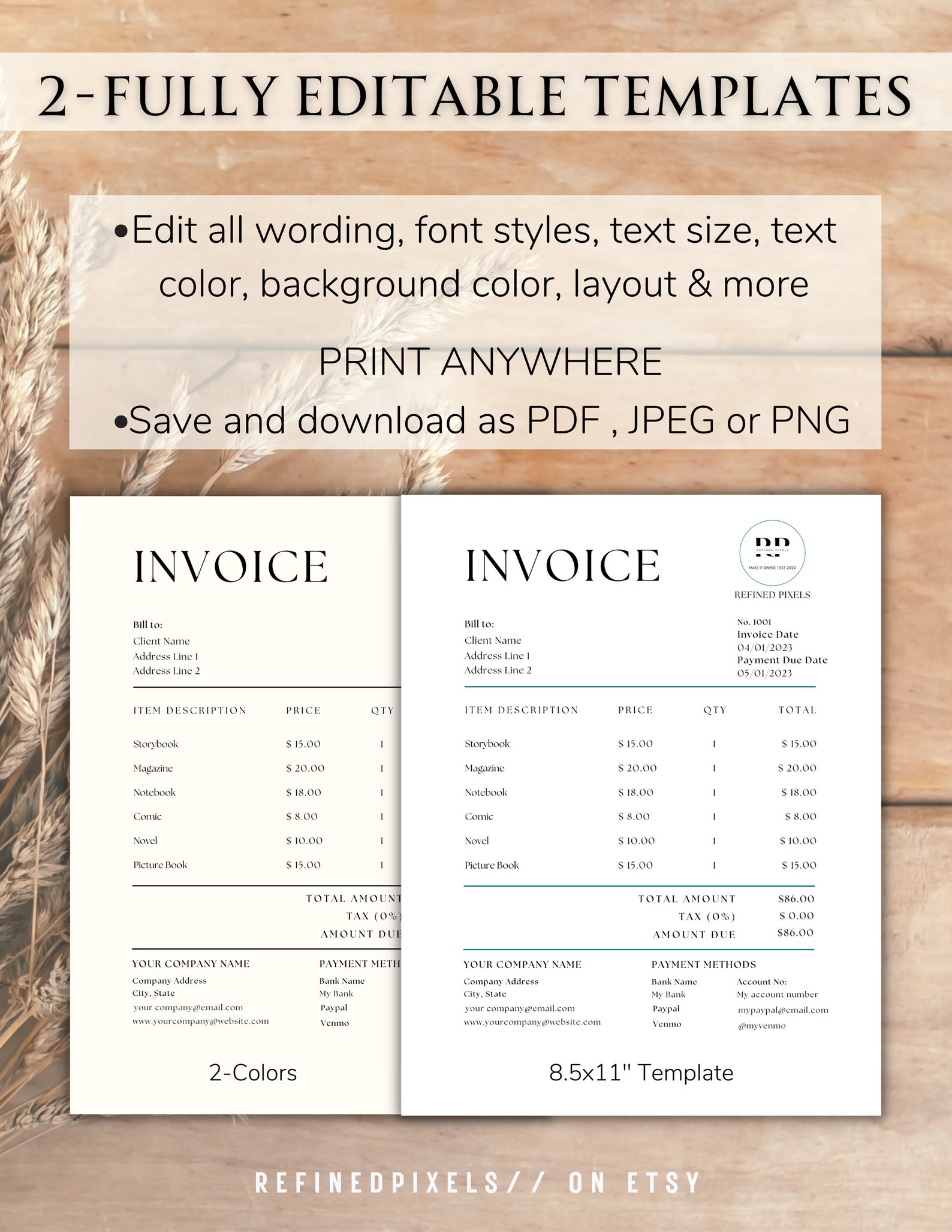 Invoice Template Modern Client Invoice Editable Invoice - Etsy