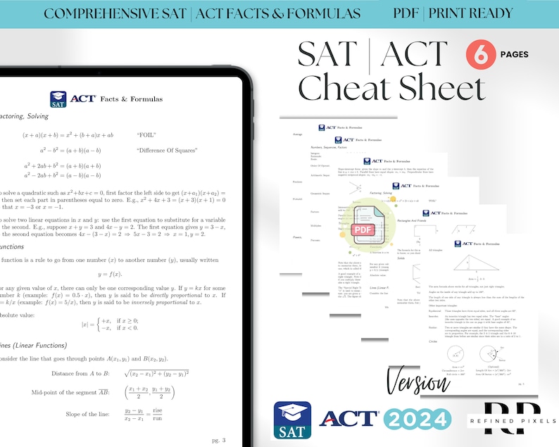 SAT Prep ACT Test Cheat Sheet Template College Prep Exam Sat Test Math ...