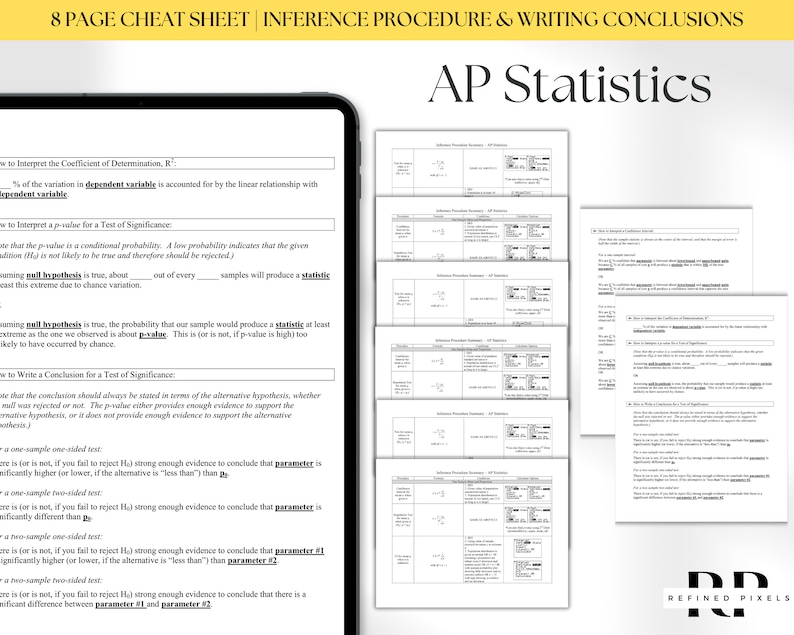 AP Statistics Cheat Sheet PDF AP Stats Exam Downloadable Formulas ...