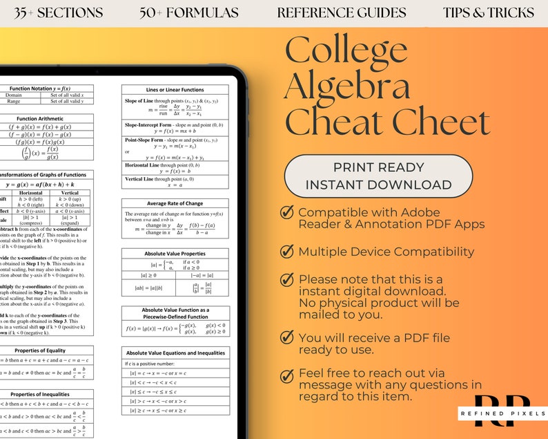Algebra Cheat Sheet Template Learning Mathematics Study Material ...