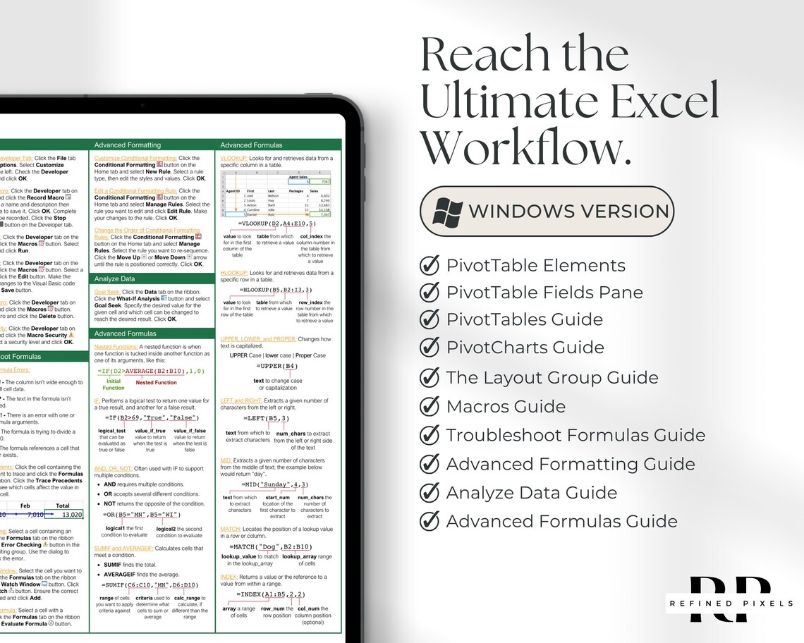 Advanced Excel Shortcuts Cheat Sheet for Windows Excel Productivity PDF ...