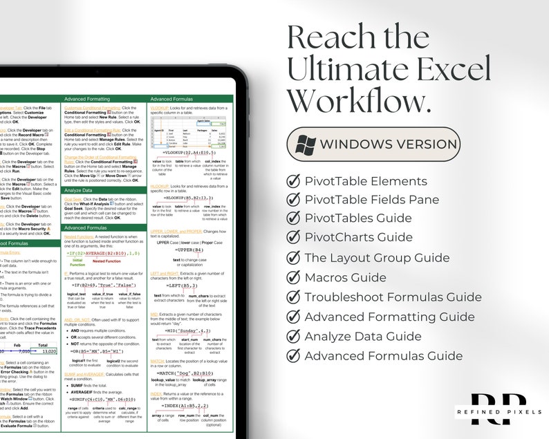 Aide-mémoire de raccourcis Excel avancés pour Windows Productivité ...