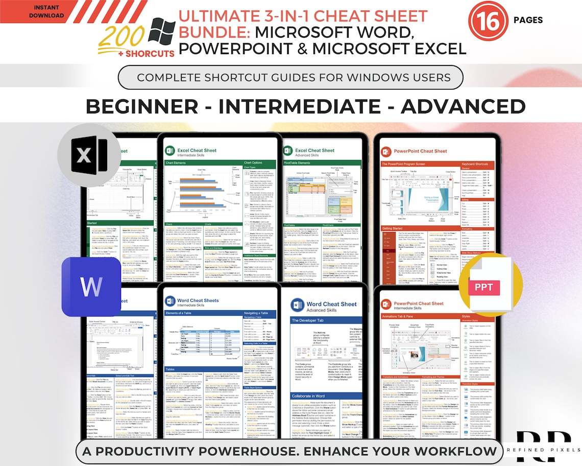 Ultimate Microsoft Office Cheat Sheet Bundle Word + Excel + Powerpoint ...