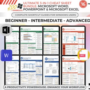 Ultimate Microsoft Office Cheat Sheet Bundle Word + Excel + Powerpoint Printable Keyboard ...