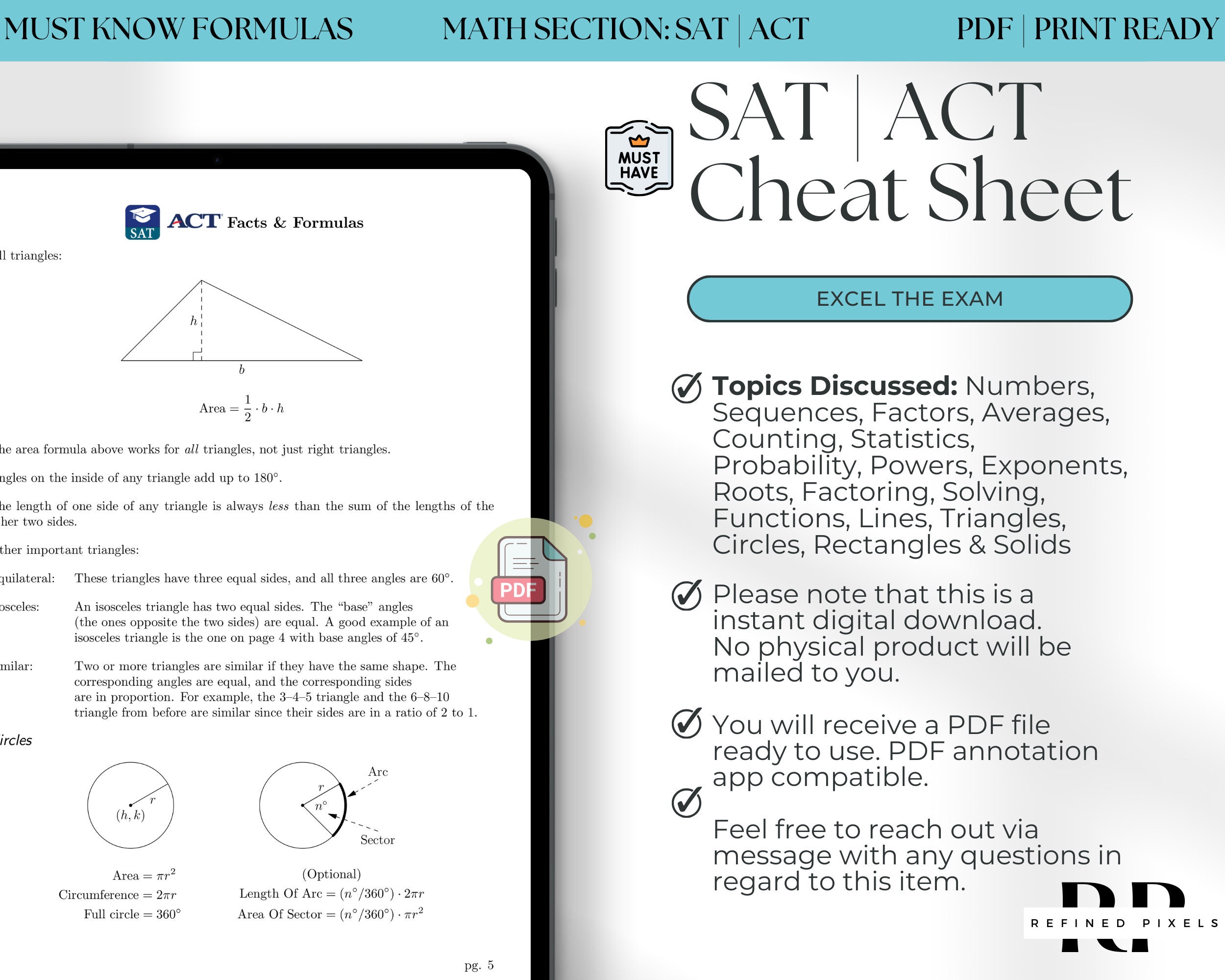 SAT Prep ACT Test Cheat Sheet Template College Prep Exam Sat Test Math ...