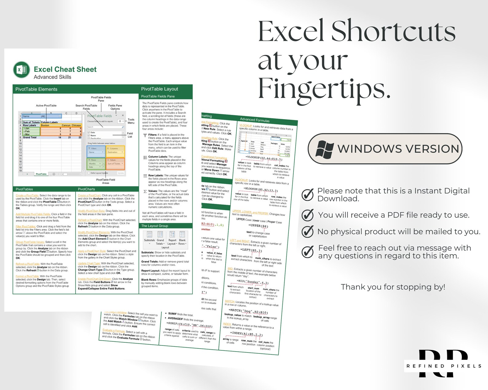 Excel Shortcuts for Windows Excel Shortcut Windows Excel PC Formula Microsoft Excel Guide ...