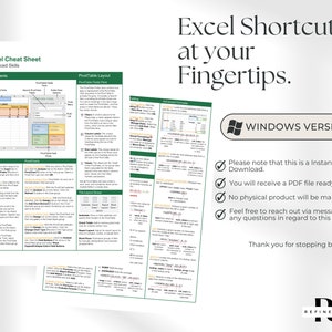 Advanced Excel Shortcuts Cheat Sheet for Windows Excel Productivity PDF ...