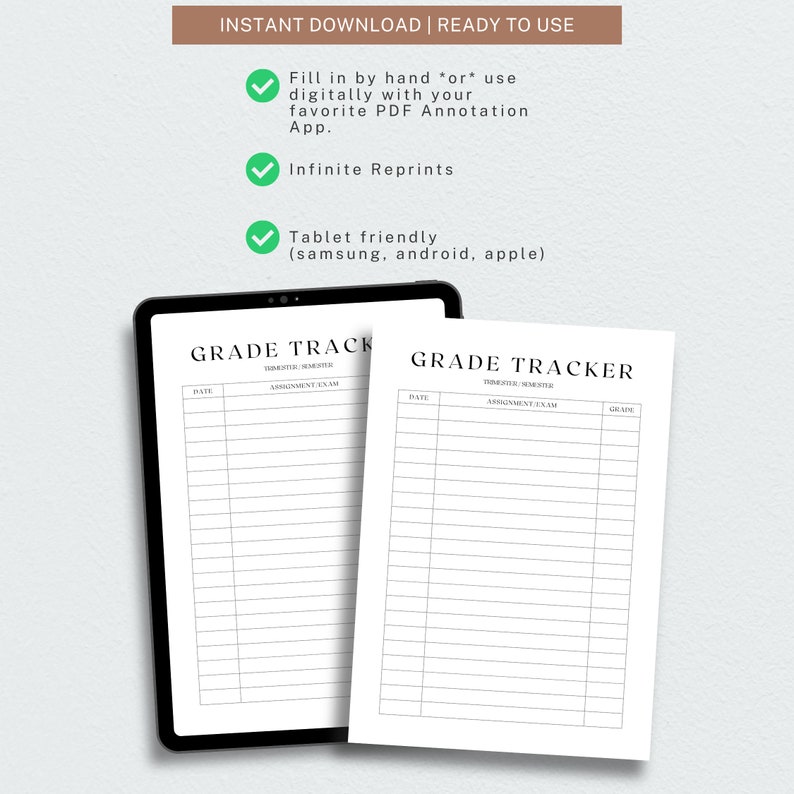 Grade Tracker Template Printable School Schedule Student Digital ...