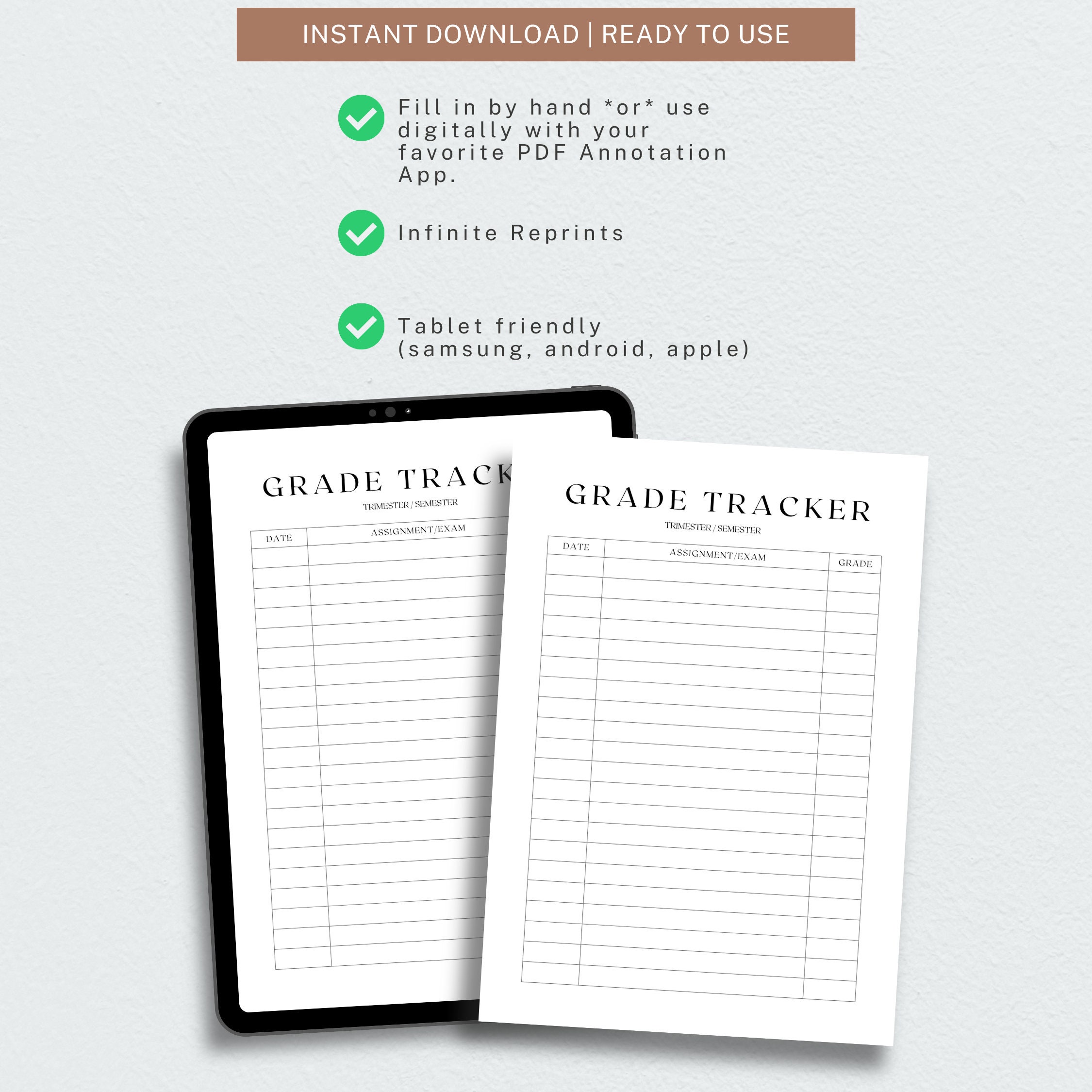 Grade Tracker Template Printable School Schedule Student Digital ...