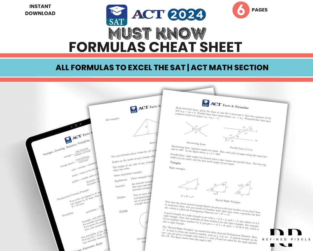 SAT Prep ACT Test Cheat Sheet Template College Prep Exam Sat Test Math ...