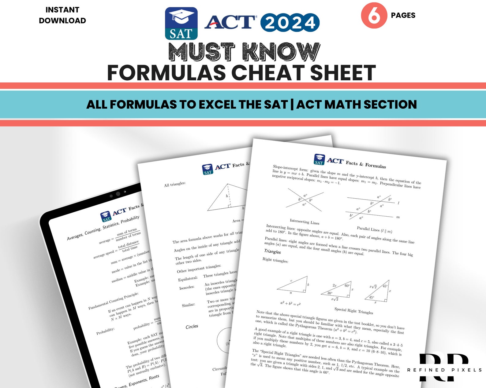 SAT Prep ACT Test Cheat Sheet Template College Prep Exam Sat Test Math ...
