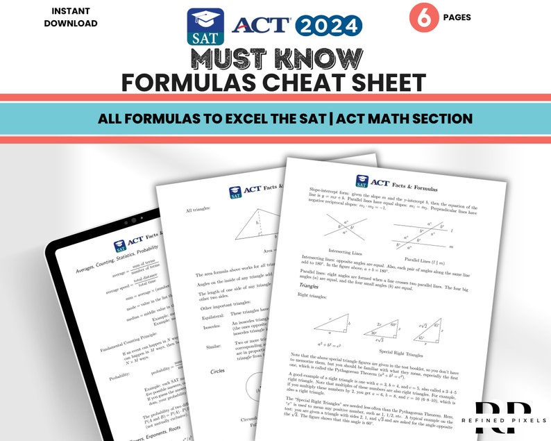 SAT Prep ACT Test Cheat Sheet Template College Prep Exam Sat Test Math ...